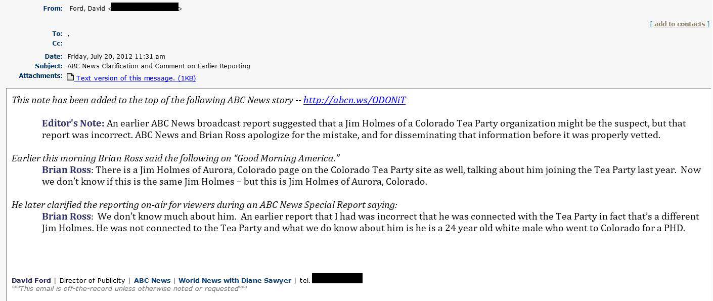 Aurora, CO shooting (Update: ABC News in damage control mode)