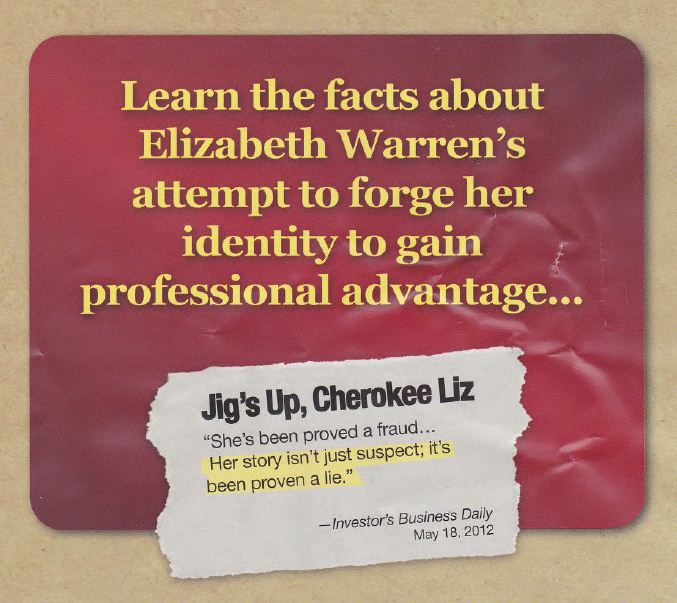 MA Republican mailer – “Elizabeth Warren: The Native American Scandal”