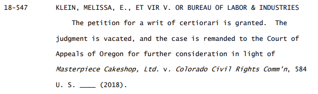 Supreme Court Vacates Ruling Against Oregon Bakers Who Refused Lesbian
